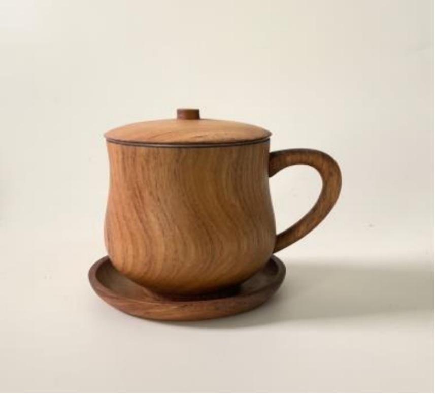 Jual Set Gelas Kayu Teh Kopi Coaster dan Tutup Kayu Jati | PaDi UMKM