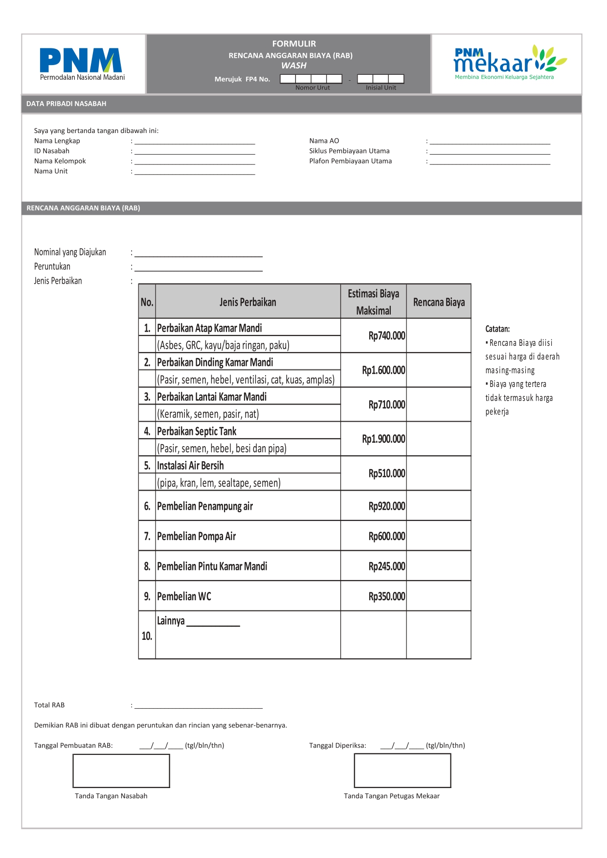 Jual Form RAB konvensional | PaDi UMKM