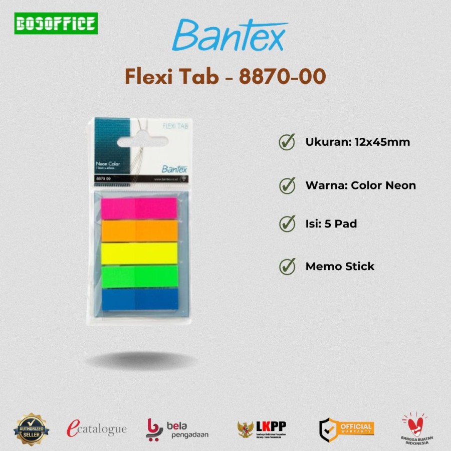 Jual Flexi Tab Bantex 5 Neon Color Tipe 8870-00 Ukuran 12x45mm | PaDi UMKM