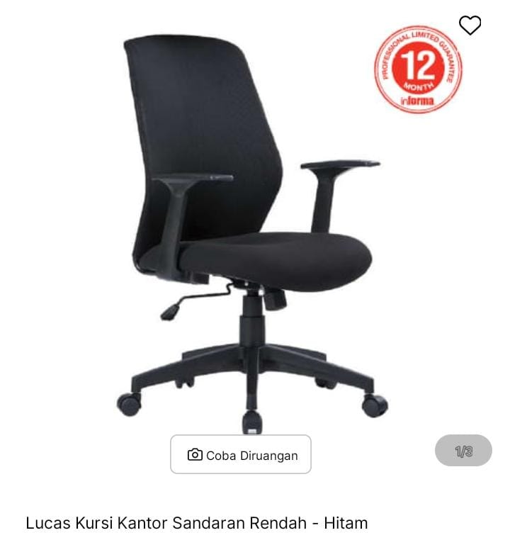 Jual LUCAS TASK CHAIR LOW BACK BLACK | PaDi UMKM