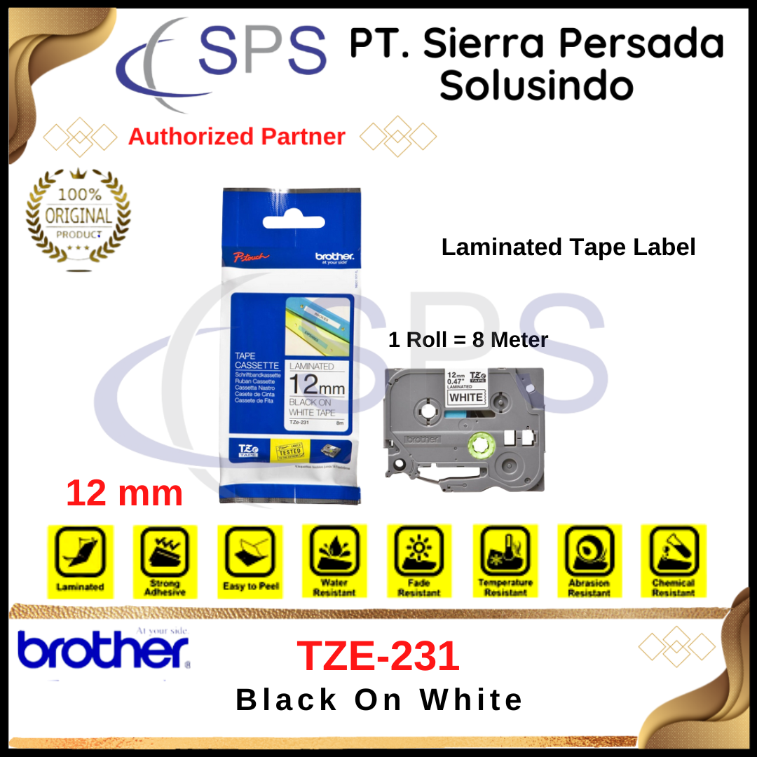 Jual BROTHER TZe-231 12mm PTouch Tape Label TZe231 Black on White ...