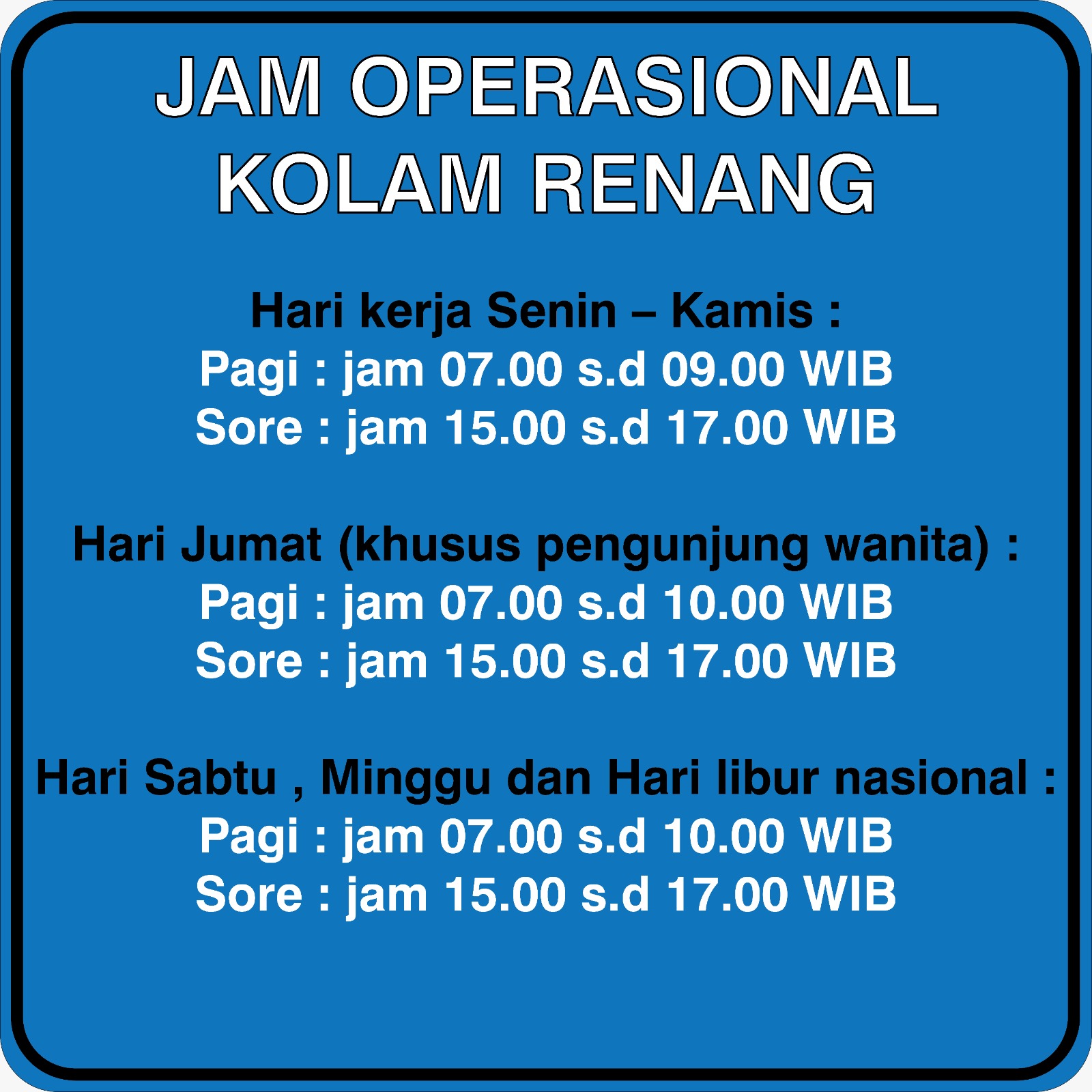 Jual Papan Pengumuman Jam operasional Kolam Renang uk 1*1 meter Akrilik ...