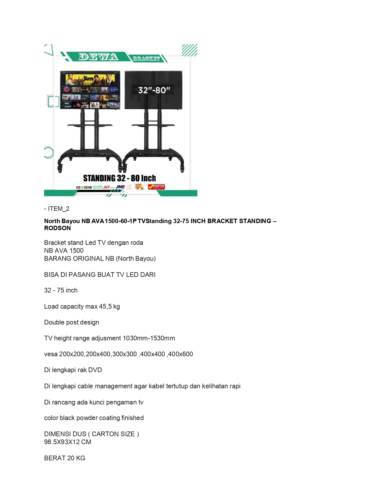 Jual Standing Bracket TV 65 INCH | PaDi UMKM