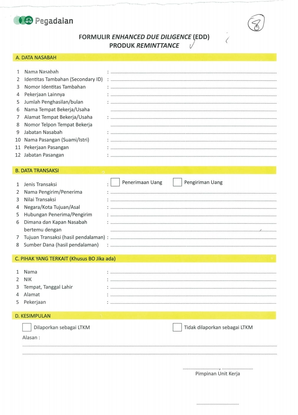 Jual FORMULIR ENCHANCED DUE DILIGENCE (EDD) PRODUK REMINTTANCE | PaDi UMKM