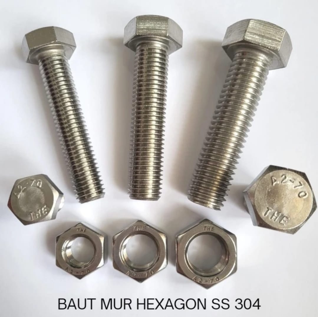 Jual Hex Head Bolt and Nut Stainless Steel M18 x 80 | PaDi UMKM