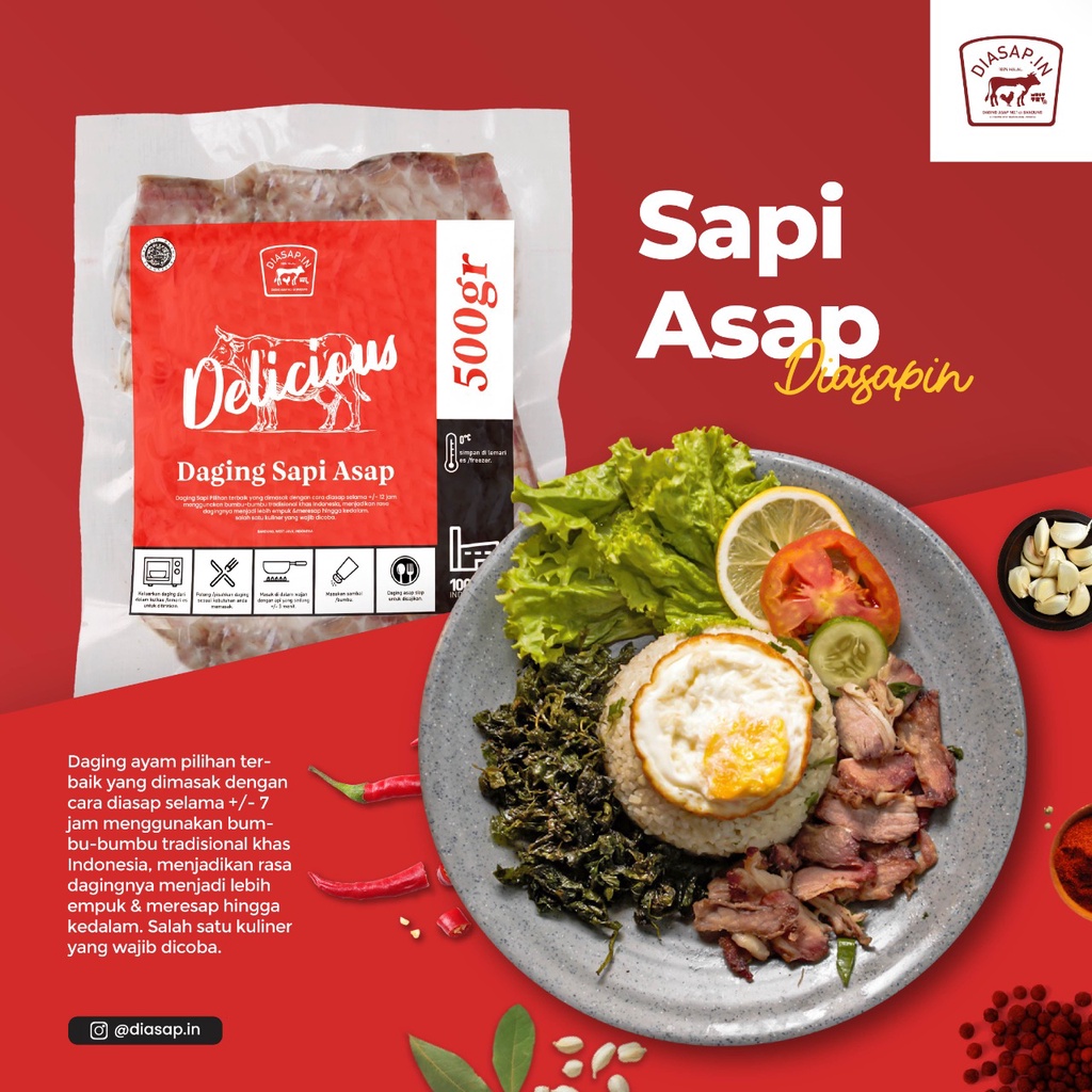 Jual SEI SAPI Frozen 500gr DIASAPIN / Daging Asap Sapi + 1 Sambal ...
