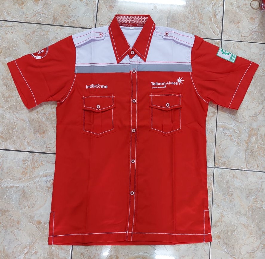 Jual Kemeja Merah Putih Indihome Telkom Akses Lengan Pendek | PaDi UMKM