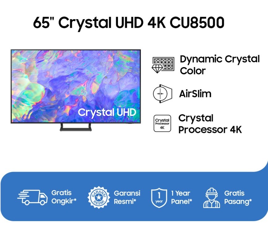 Jual Samsung Crystal UHD 4K Smart TV CU8500 - 65 Inch + Standing Bracket Bayou | PaDi UMKM