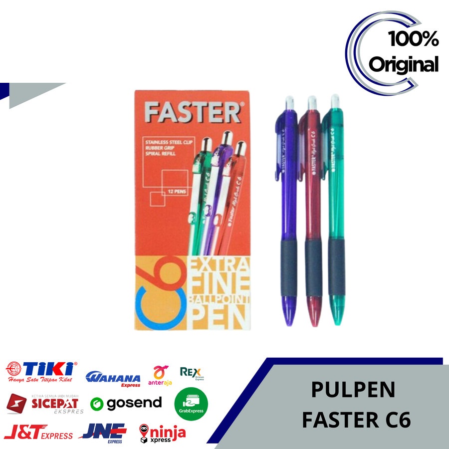 Jual PULPEN / PEN / BALLPOINT FASTER C6 WARNA HITAM DAN BIRU - Hitam ...
