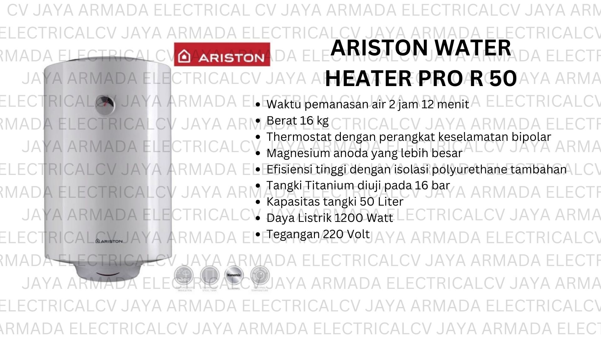 Jual Water heater ariston Pro R50 | PaDi UMKM