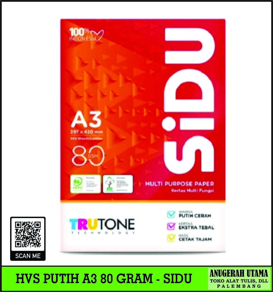 Jual Kertas HVS A3 80 Gram - SIDU (PER RIM) | PaDi UMKM