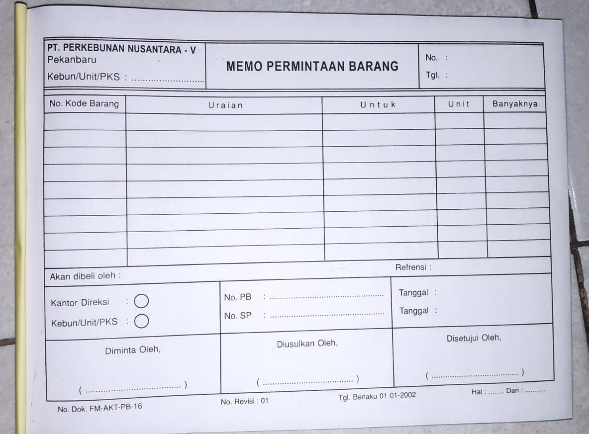 Jual Blanko PB-16 (Memo Permintaan Barang) | PaDi UMKM