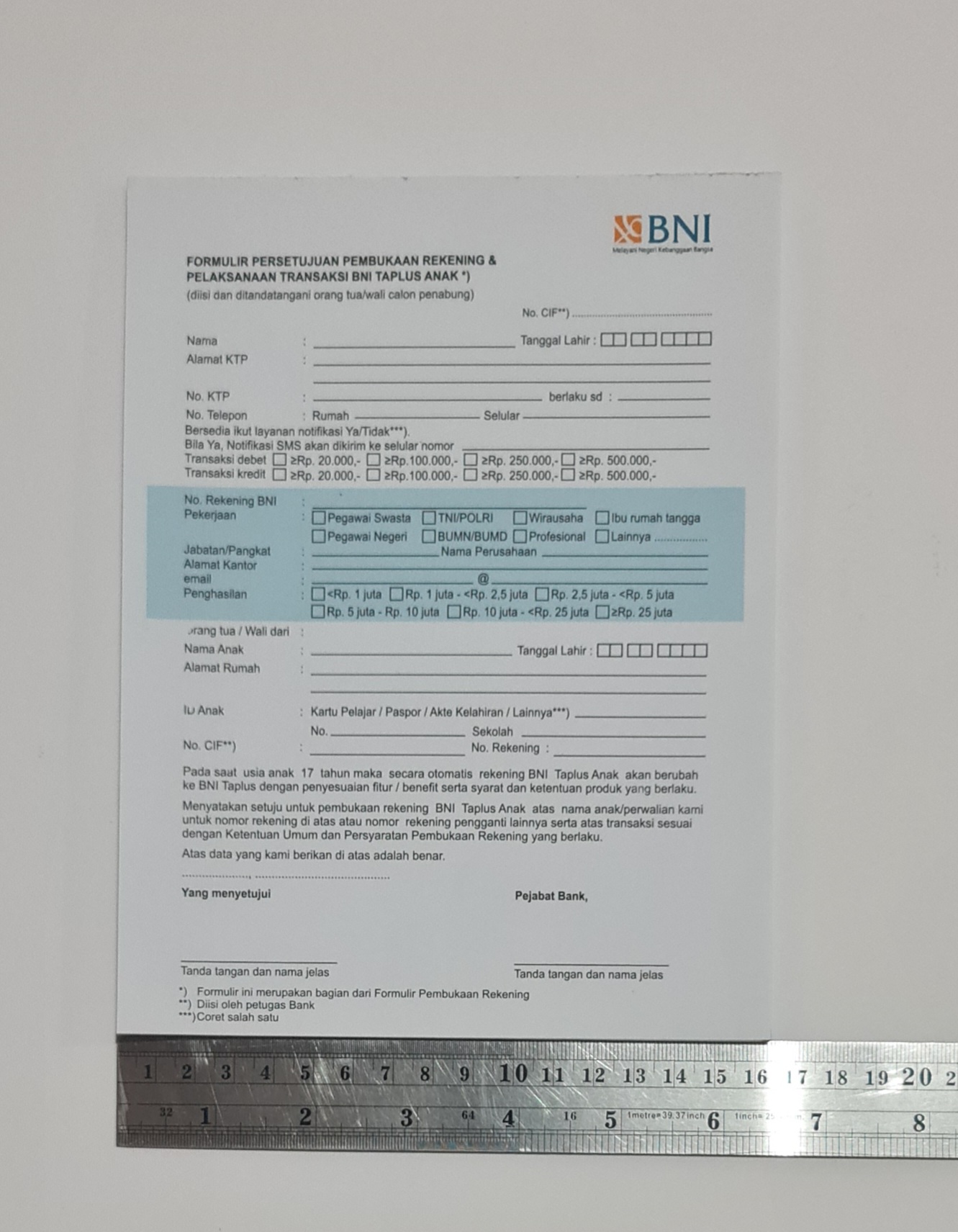 Jual Form. BNI Pemb. Rek. Taplus Muda | PaDi UMKM