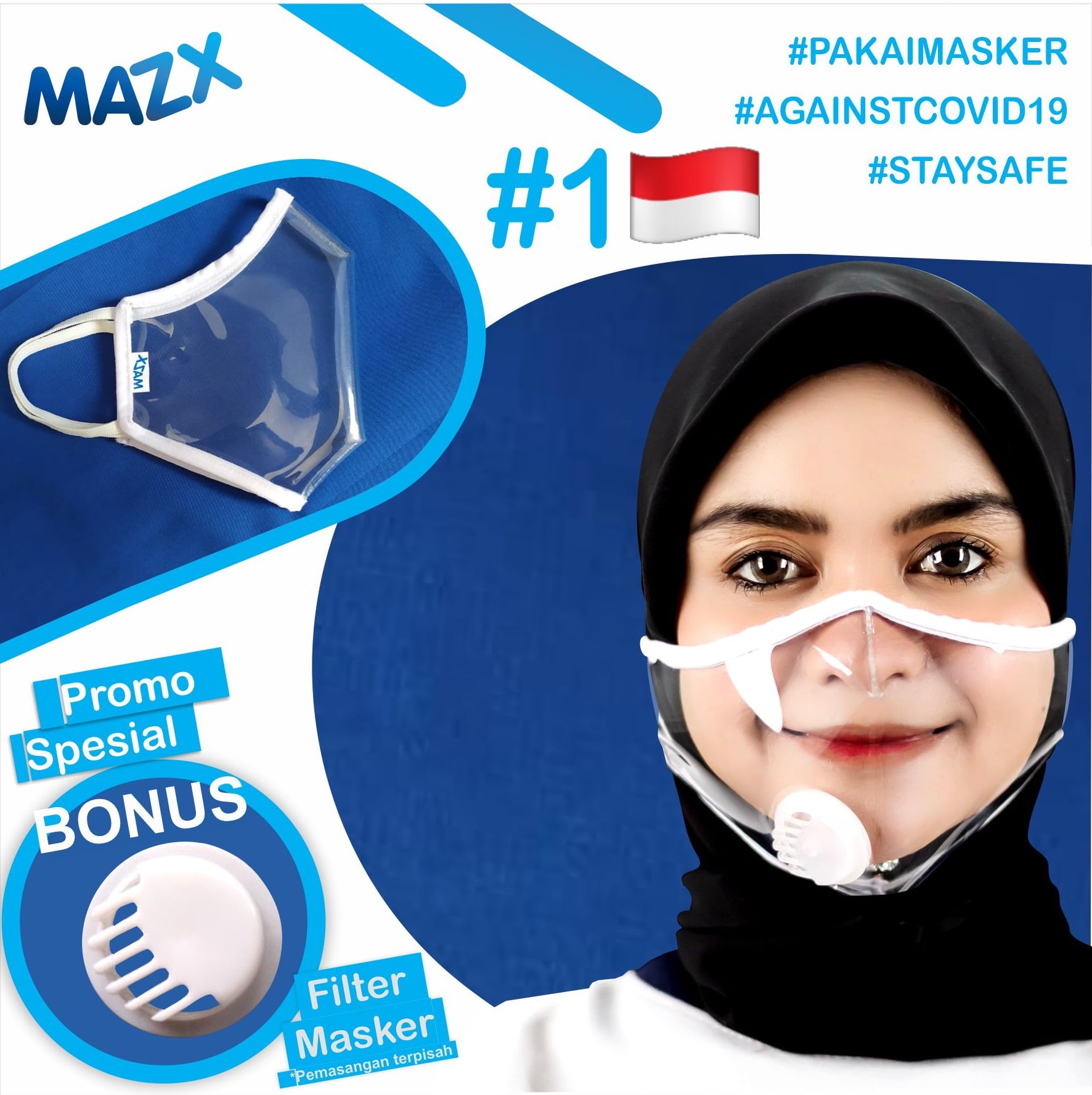 Jual Masker transparan bening transparant tembus pandang clear face ...