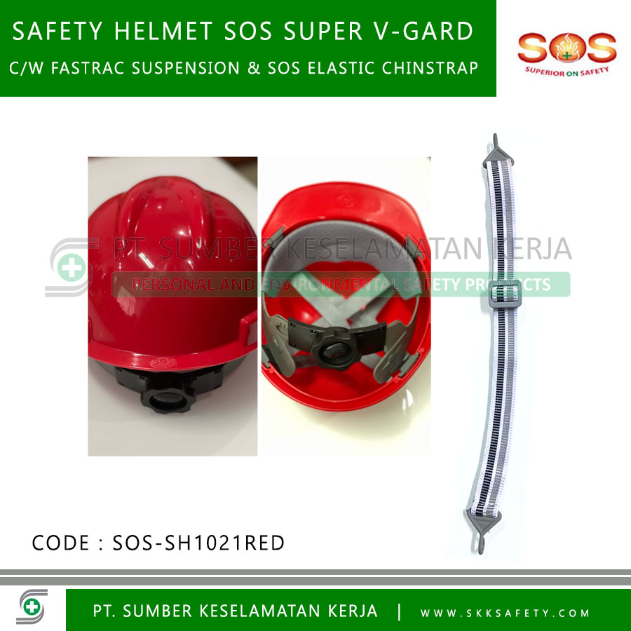 Jual SOS Super V-Gard Helmet Red Cap c/w Fastrac Suspension + Tali Dagu ...