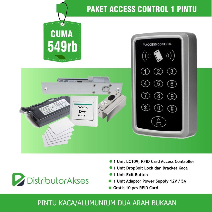 Jual Paket Access Control Door Akses Kontrol RFID PIN Dropolt Magnetic ...